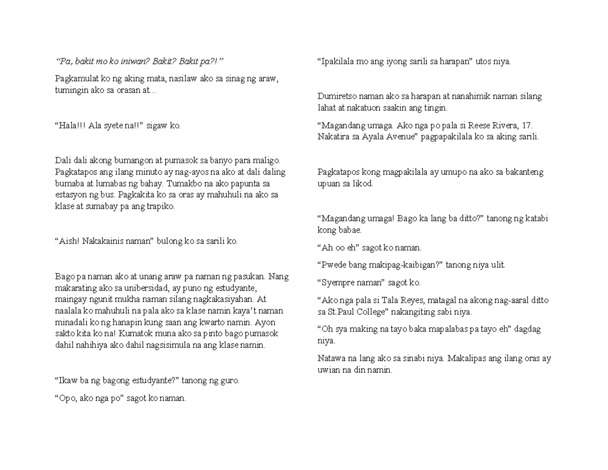 Kwento ni Reese: Pagsusuri sa mga Pagsubok at Pagbabago - Studocu