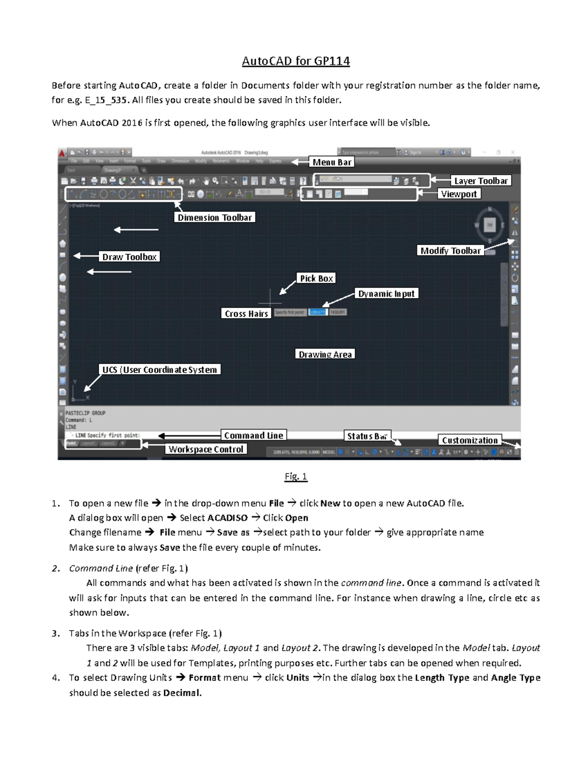 AutoCAD Guidelines for GP114: Setup and Basic Drawing Techniques - Studocu
