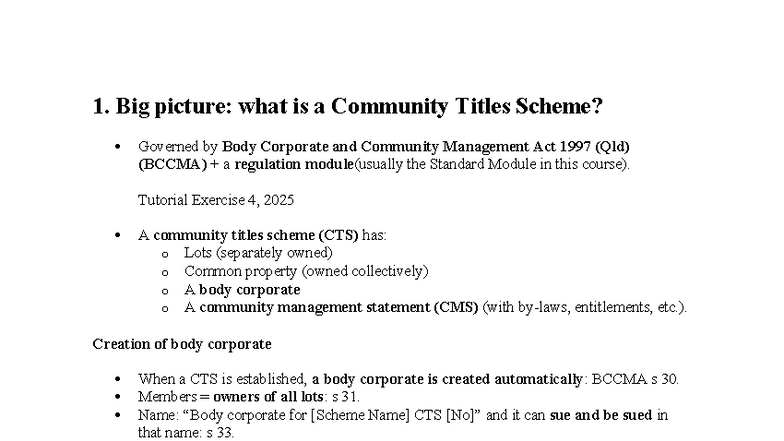 BCCMA LAWS2707 Final Exam Guide: Community Titles Scheme Overview - Studocu