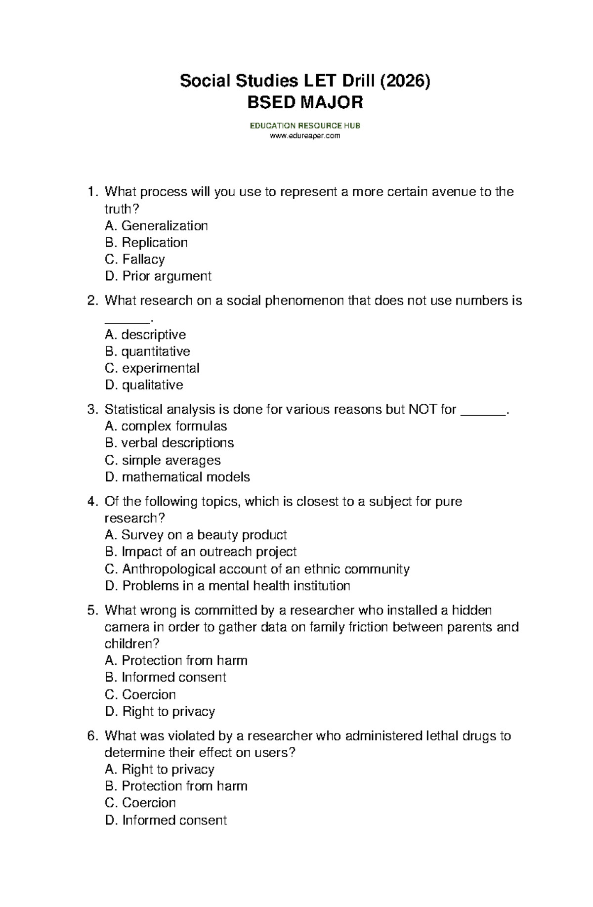 Social Studies LET Drill 2026: Key Concepts & Practice Questions - Studocu