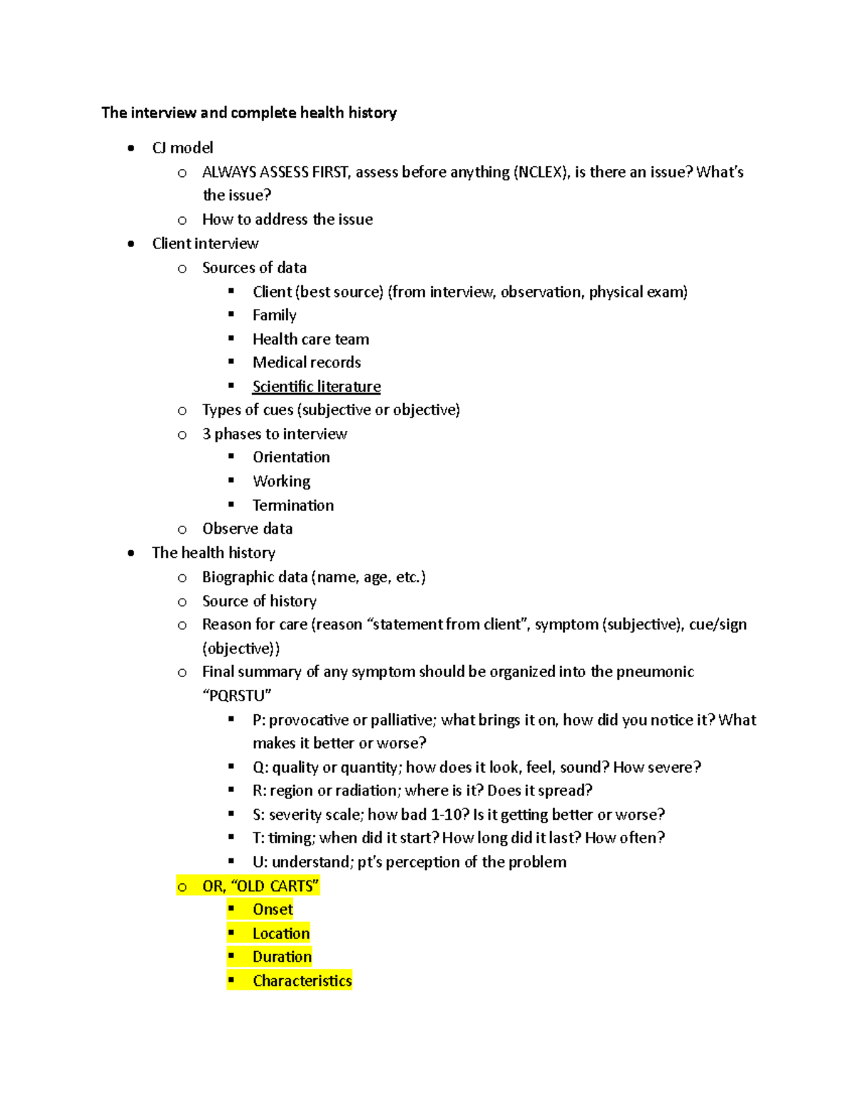 NURS3410 Comprehensive Health Assessment Study Guide - Studocu