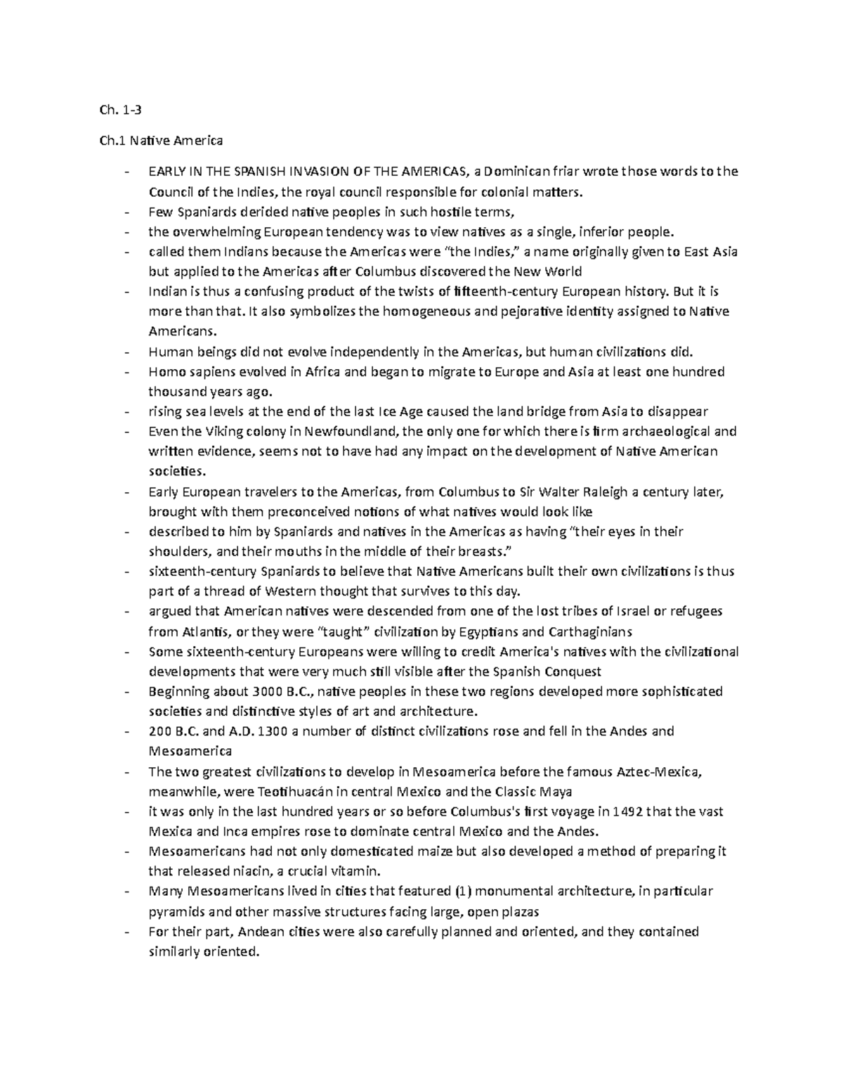 HIST 3361 ch 1-3 - Ch. 1- Ch Native America EARLY IN THE SPANISH ...