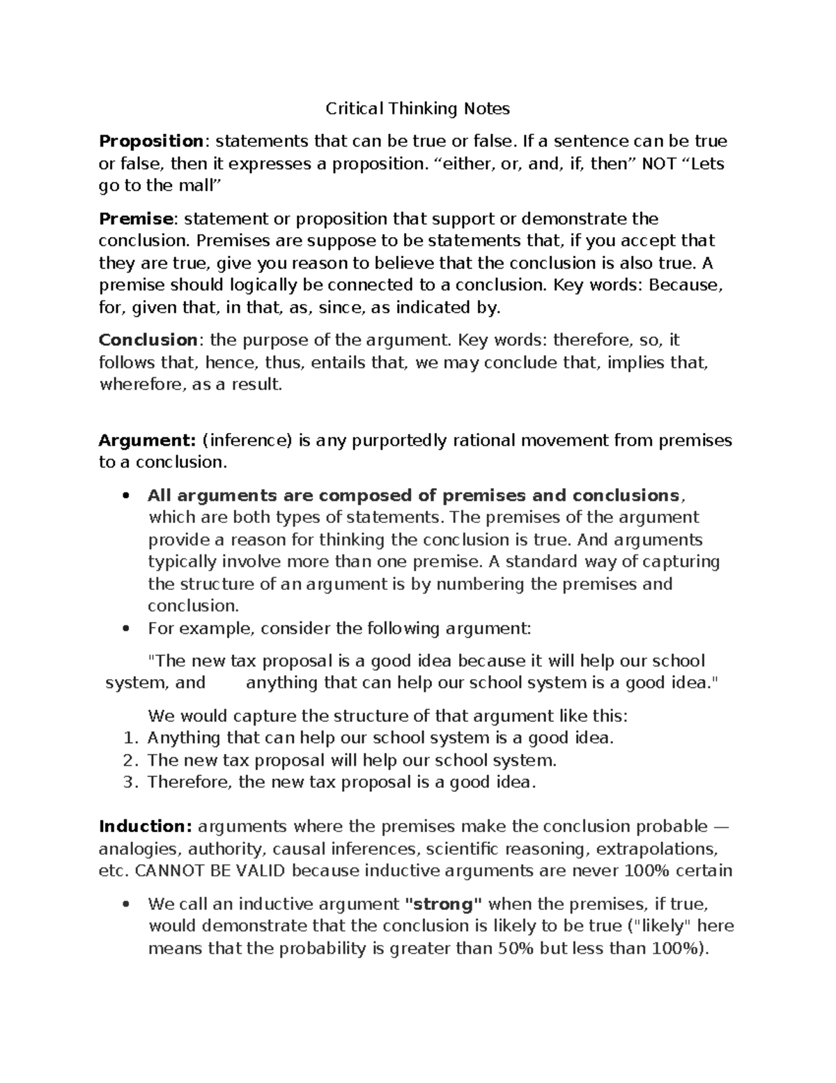 Critical Thinking Notes - Critical Thinking Notes Proposition ...