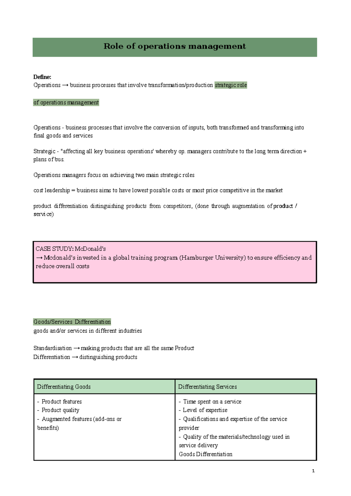 Operations Management Overview: Key Concepts and Case Studies - Studocu