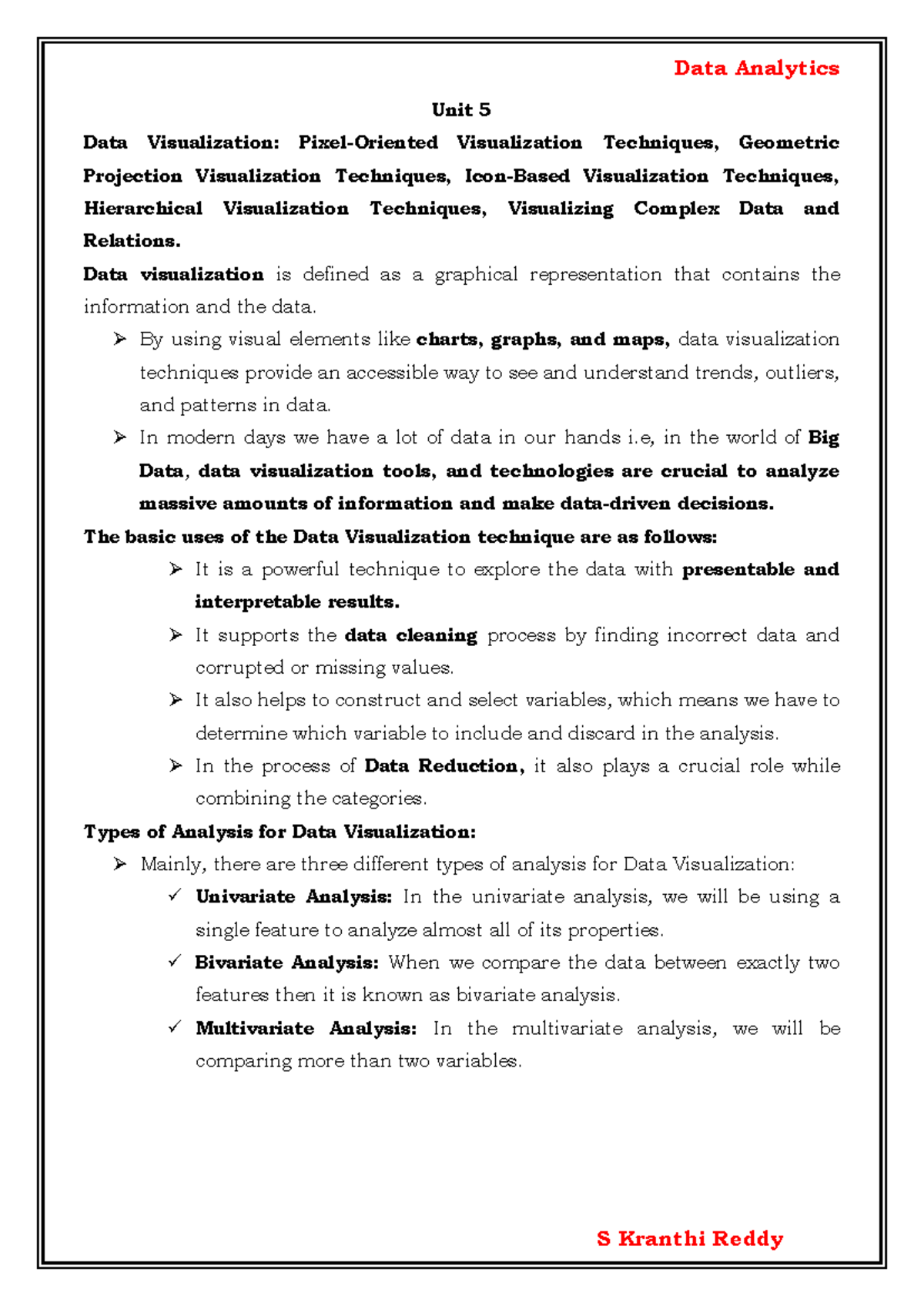 Unit 5 notes: Data visualization techniques and tools in data analytics ...
