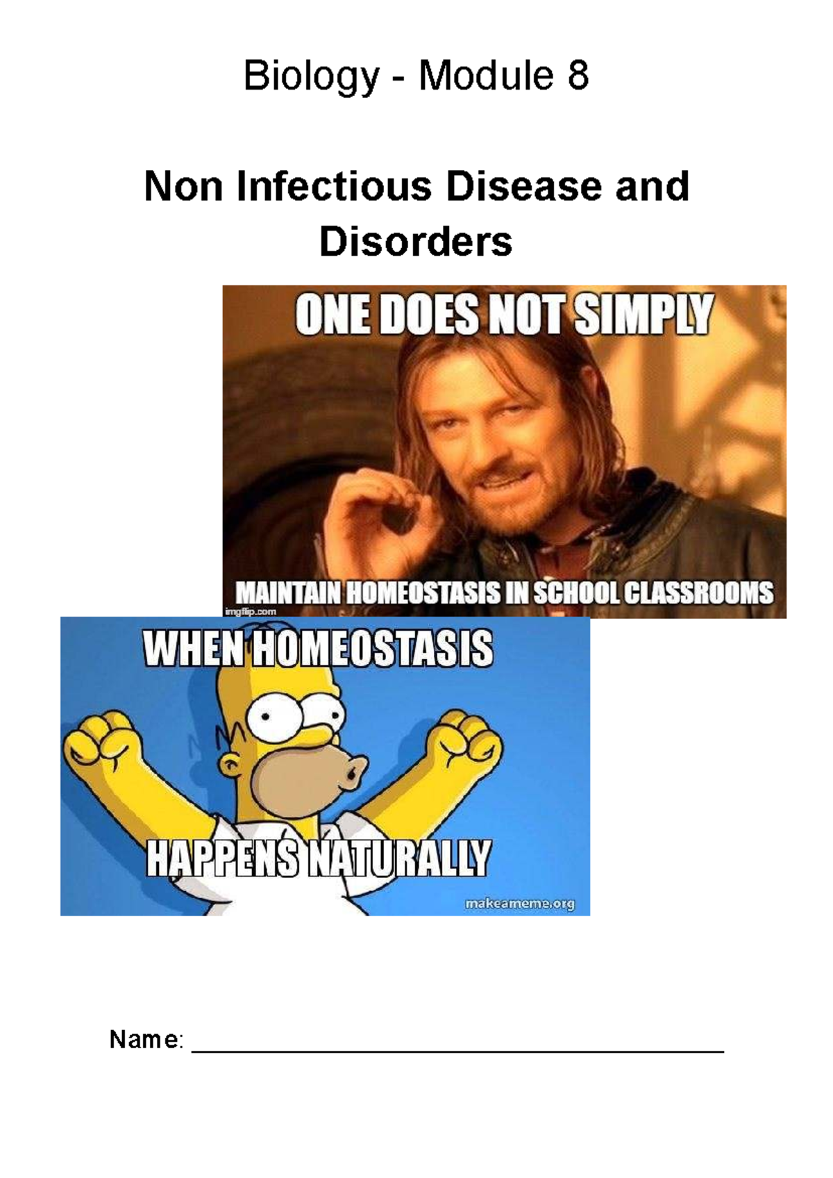 Bio Module 8: Non-Infectious Diseases & Homeostasis Overview - Studocu