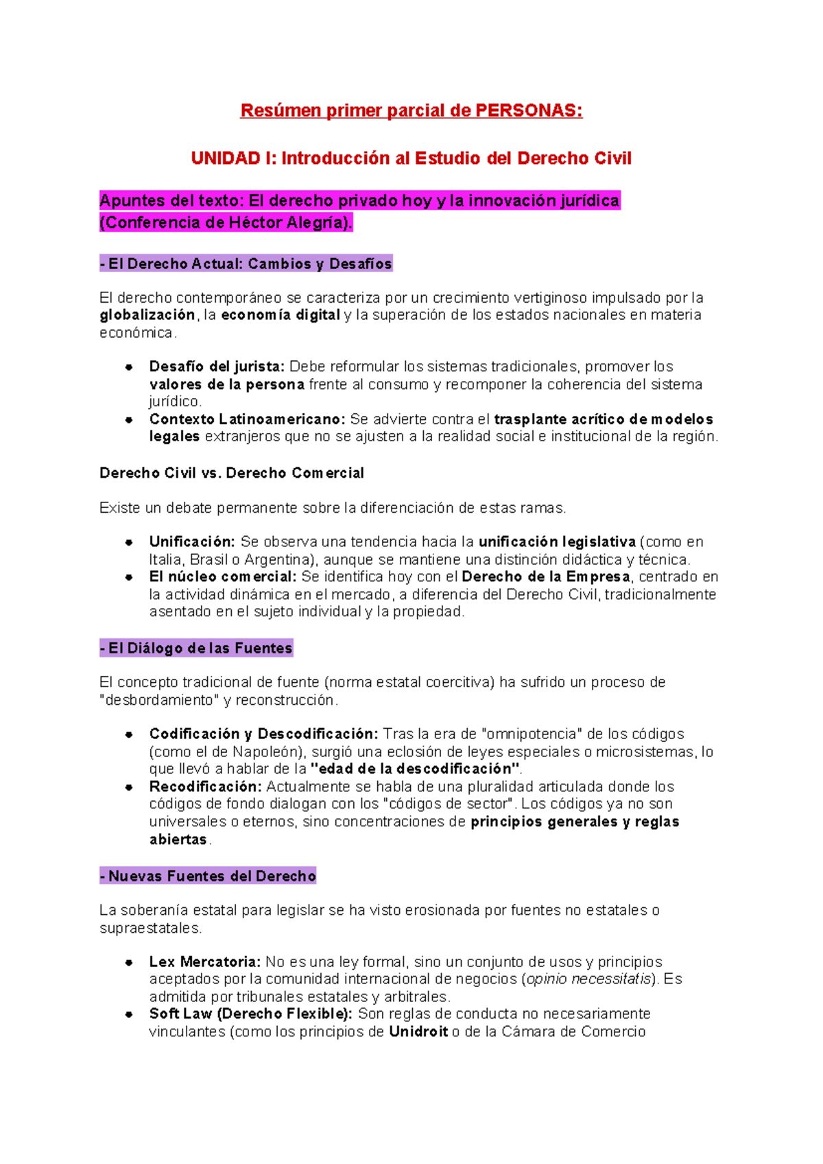 Resumen Primer Parcial de PERSONAS: UNIDAD I - Introducción al Derecho ...