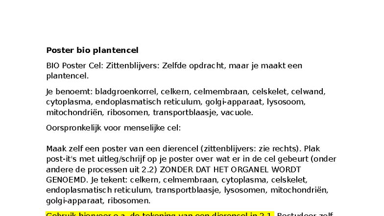 BIO Poster: Plantencel en Dierencel Schematische Tekening en Analyse ...