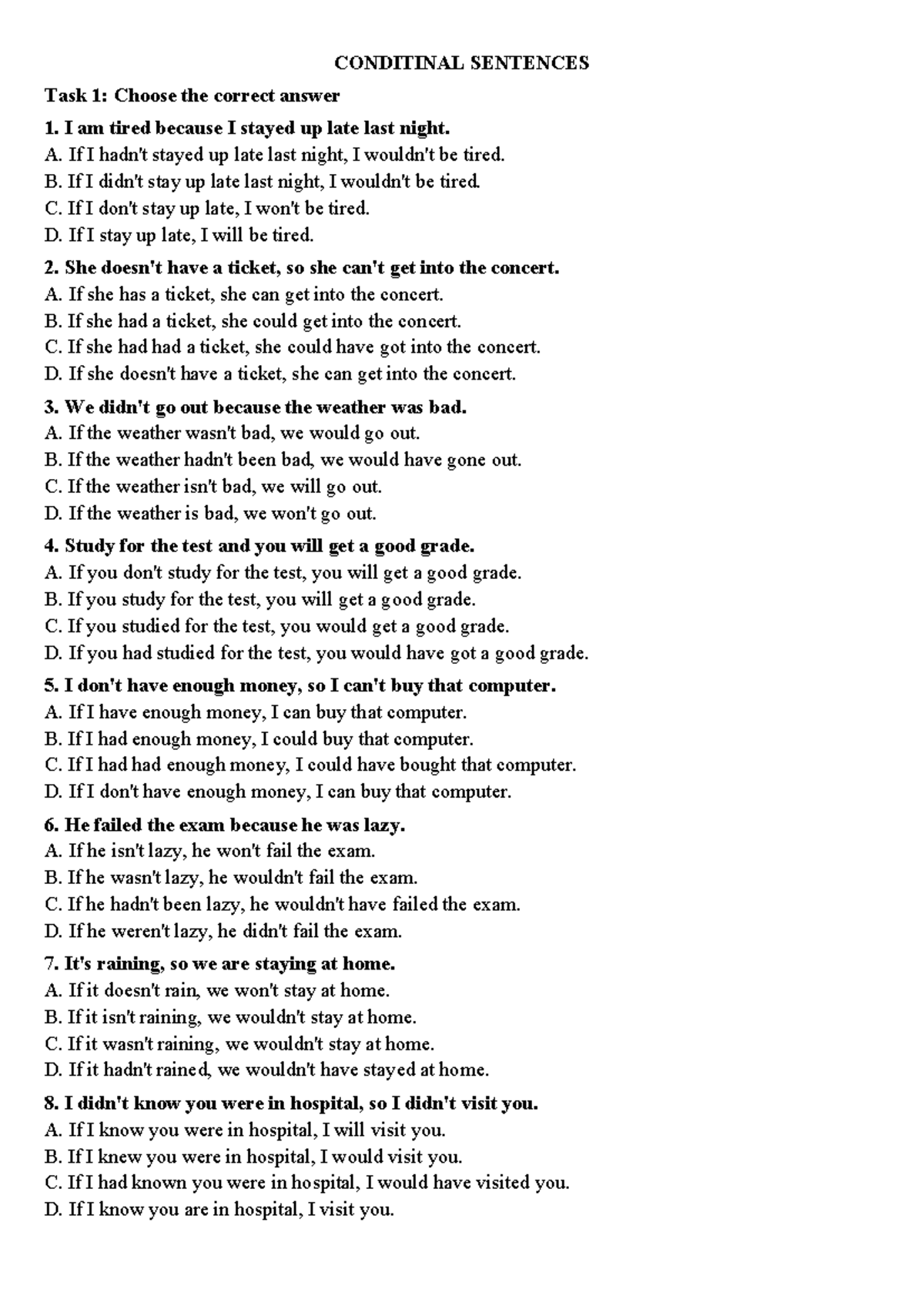 Conditional Sentences - Worksheet for Kids (ENG 101) - Studocu