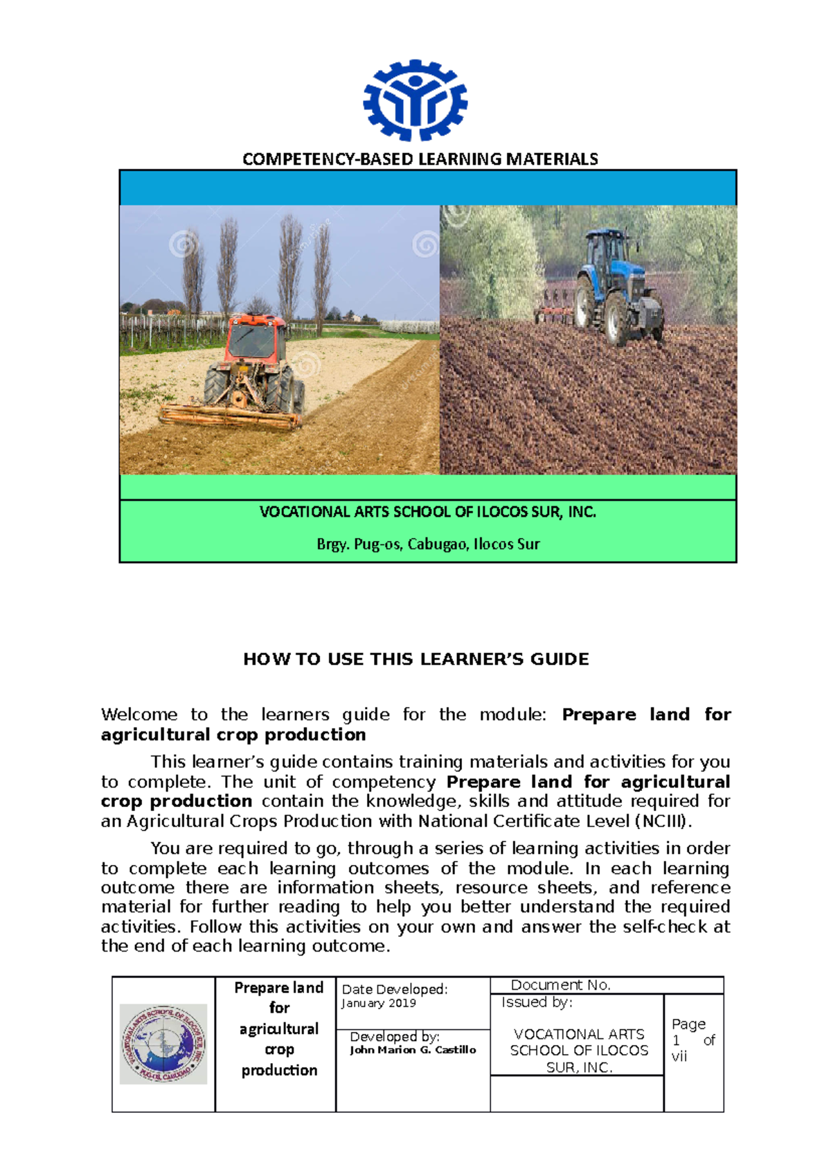 CBLM JM1 - Preparing Land for Agricultural Crop Production - Studocu