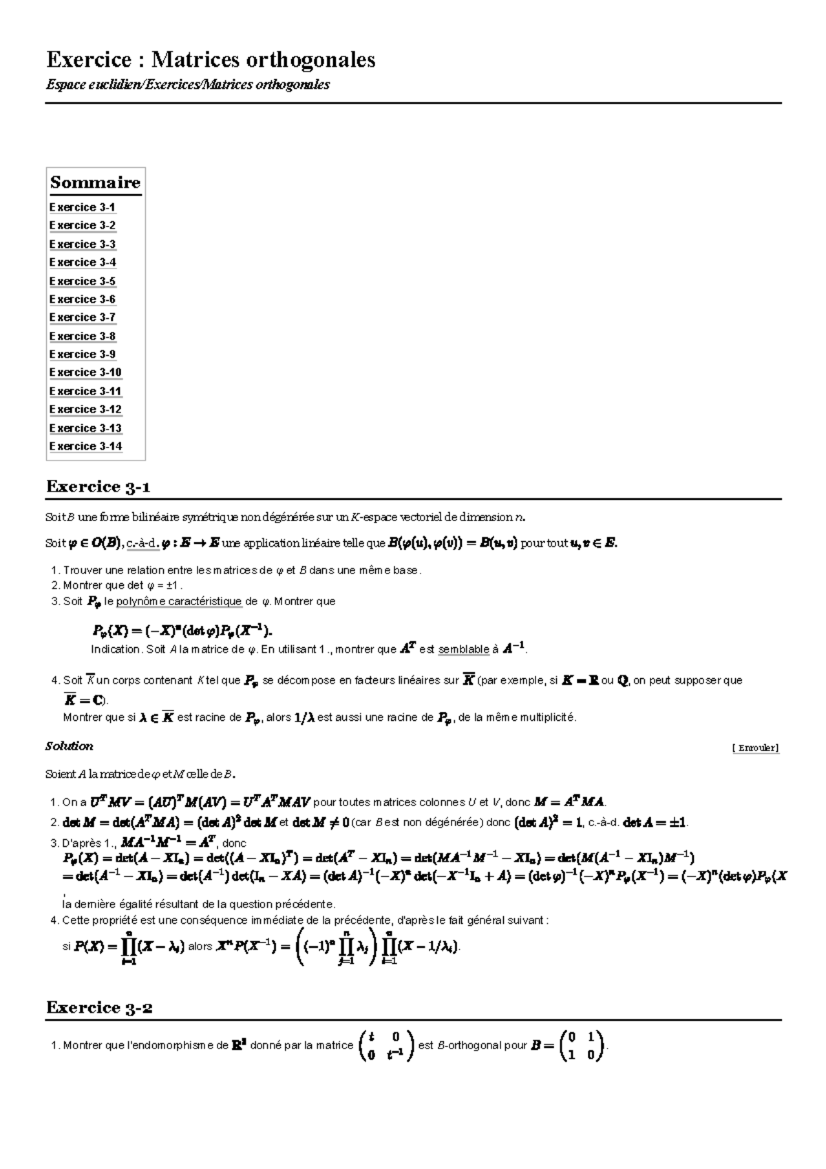Espace euclidien Exercices Matrices orthogonales — Wikiversité ...