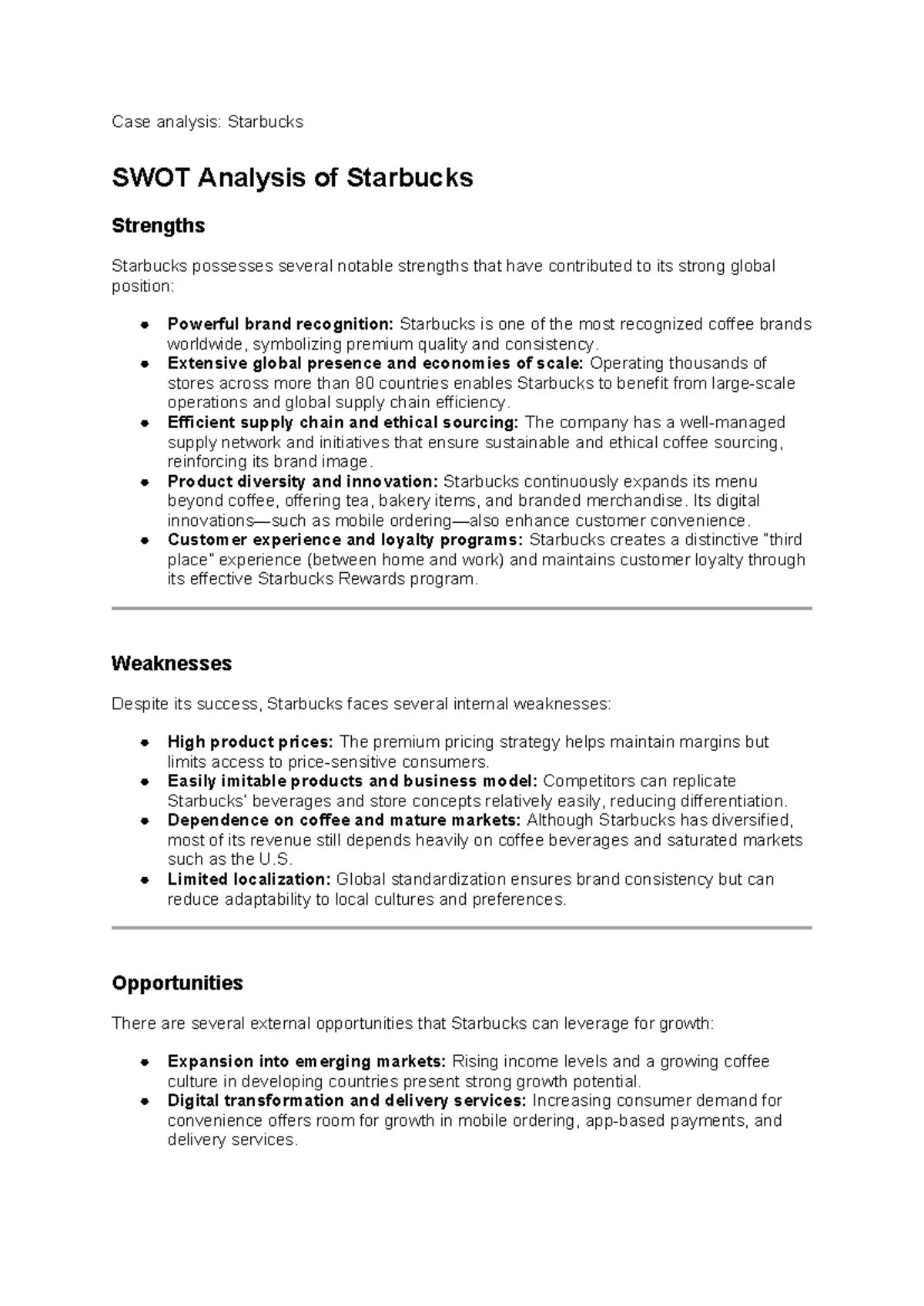 Case Study: SWOT Analysis of Starbucks (BUS 101) - Studocu