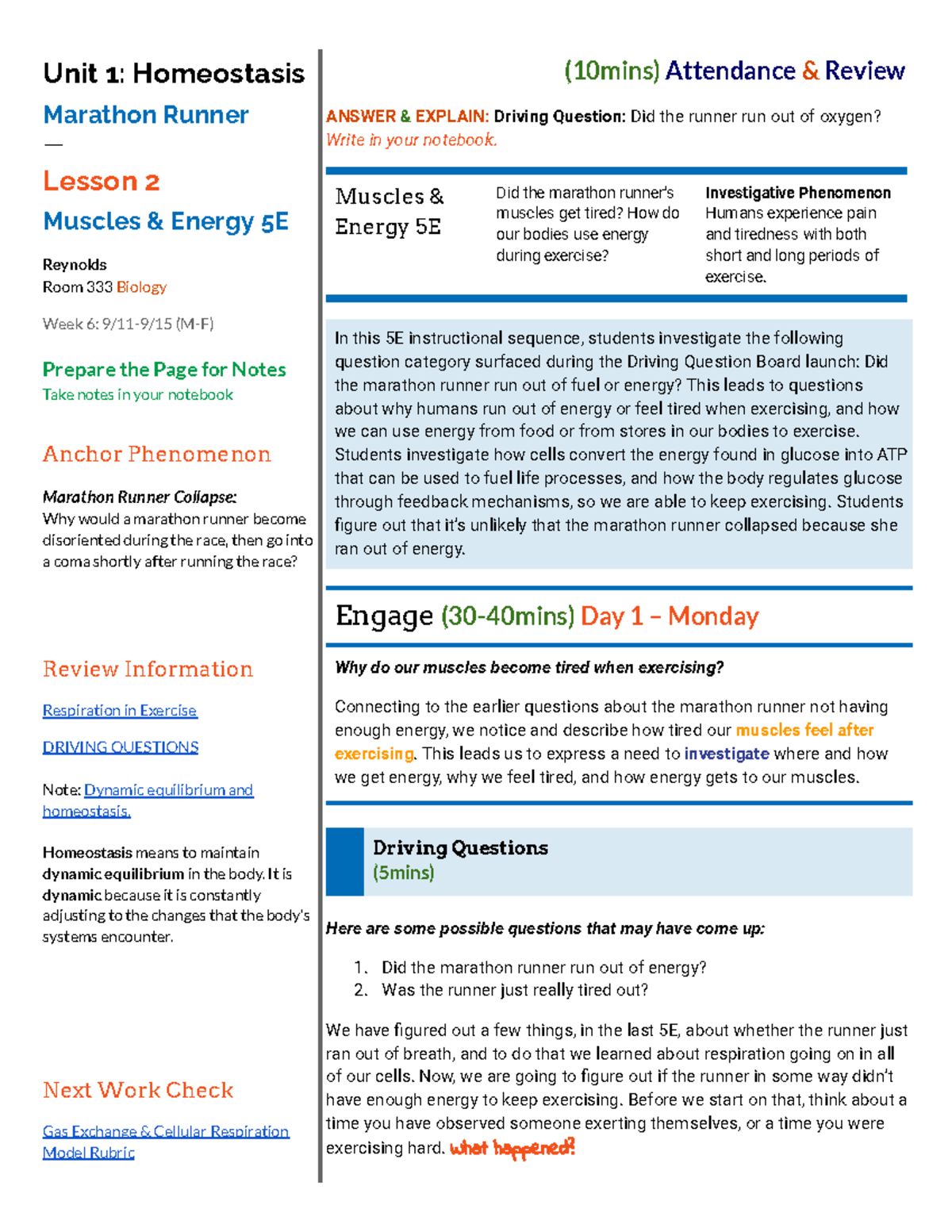 Bio U1 L2 Muscles & Energy Week 5 - Unit 1: Homeostasis Marathon Runner ...