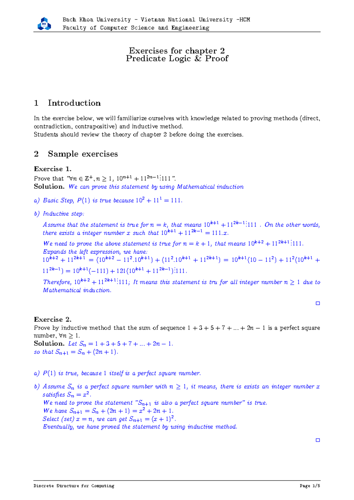 DS 101: Exercises on Predicate Logic Proofs and Induction Methods - Studocu