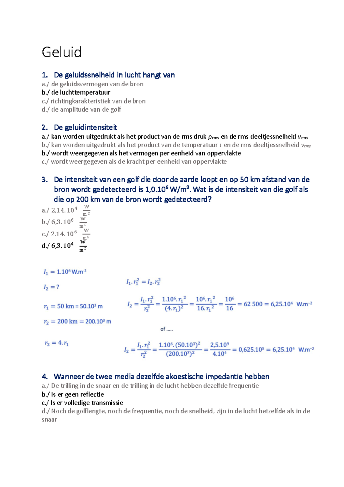 Oefeningen Geluid 2024 - antwoorden - Geluid 1. De geluidssnelheid in ...