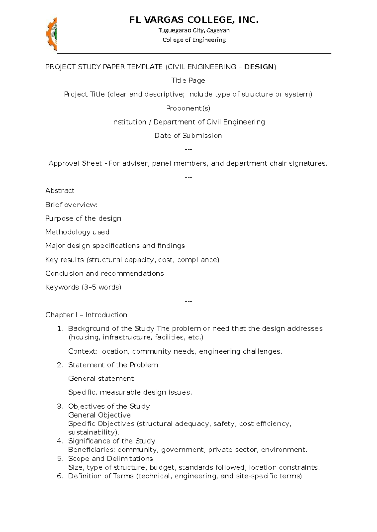 CIVIL ENG DESIGN PROJECT STUDY PAPER TEMPLATE (CEP-1) - Studocu