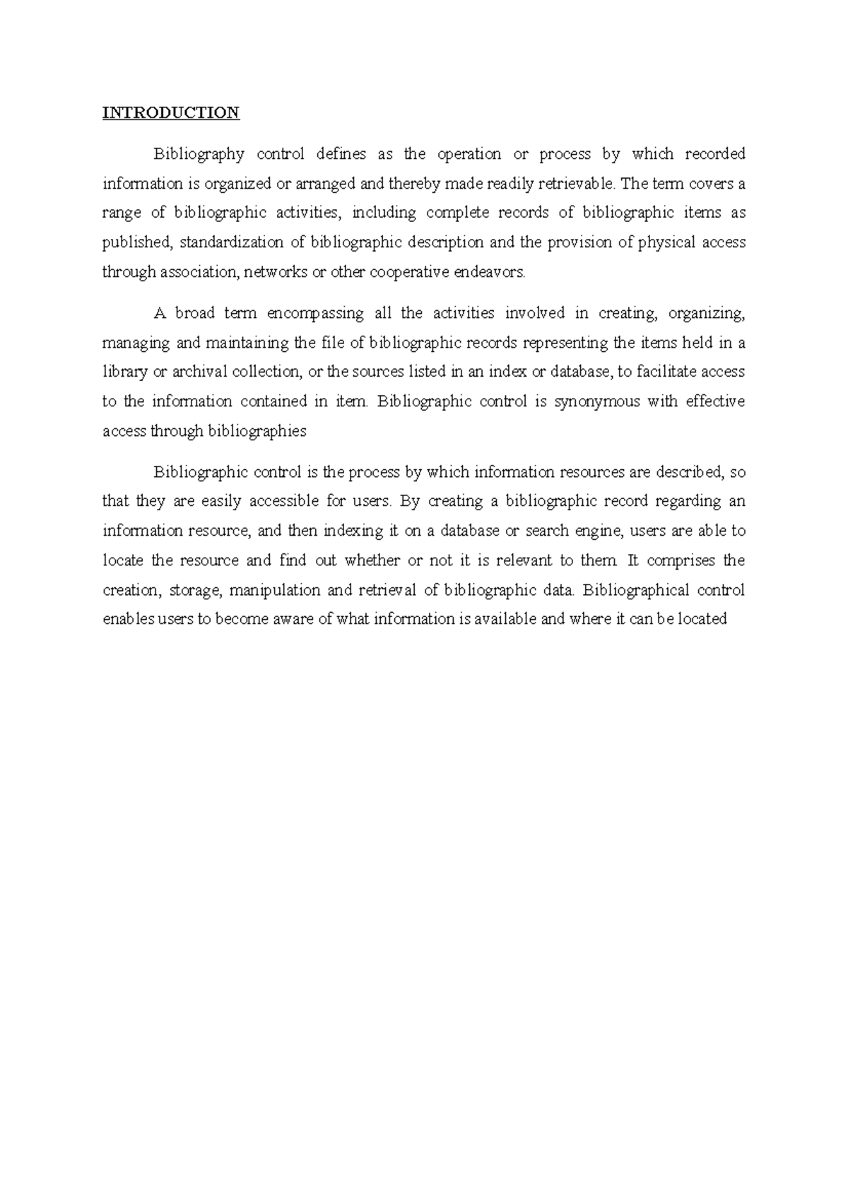 Purpose Of Bibliographic Control (IMD124) - Access to Information ...