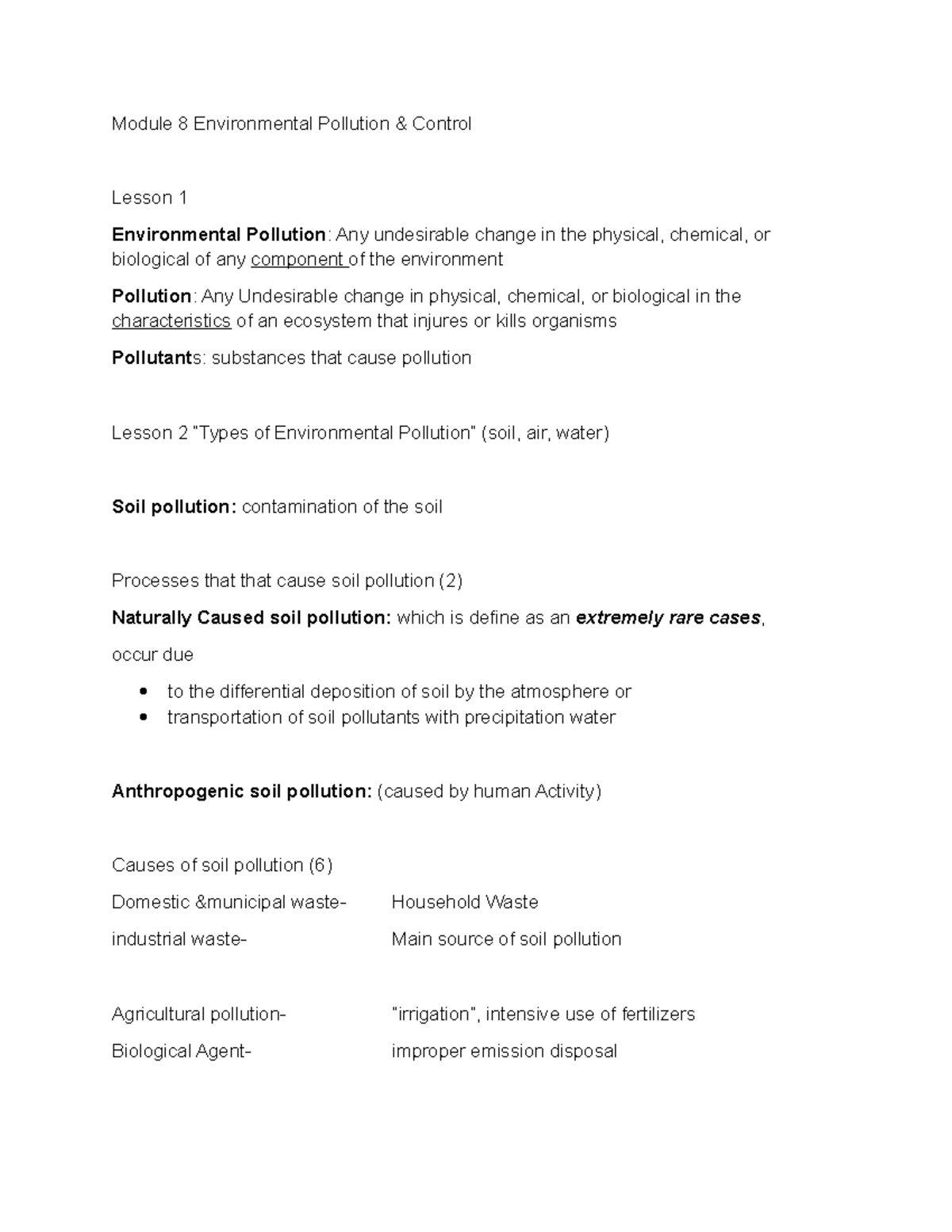 Module 8: Environmental Pollution & Control Lessons Overview - Studocu