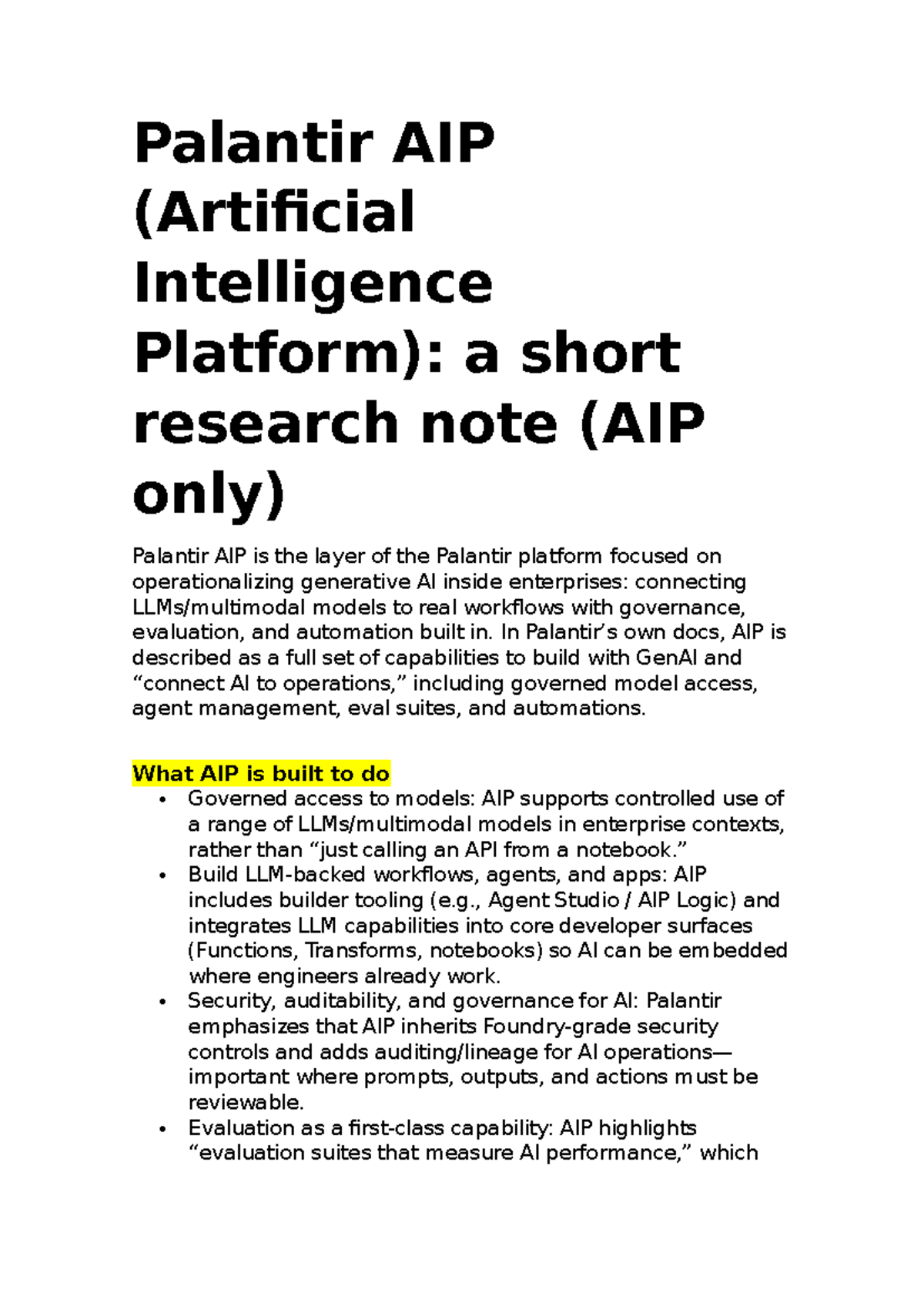 Palantir AIP: Operationalizing Generative AI in Enterprises - Studocu