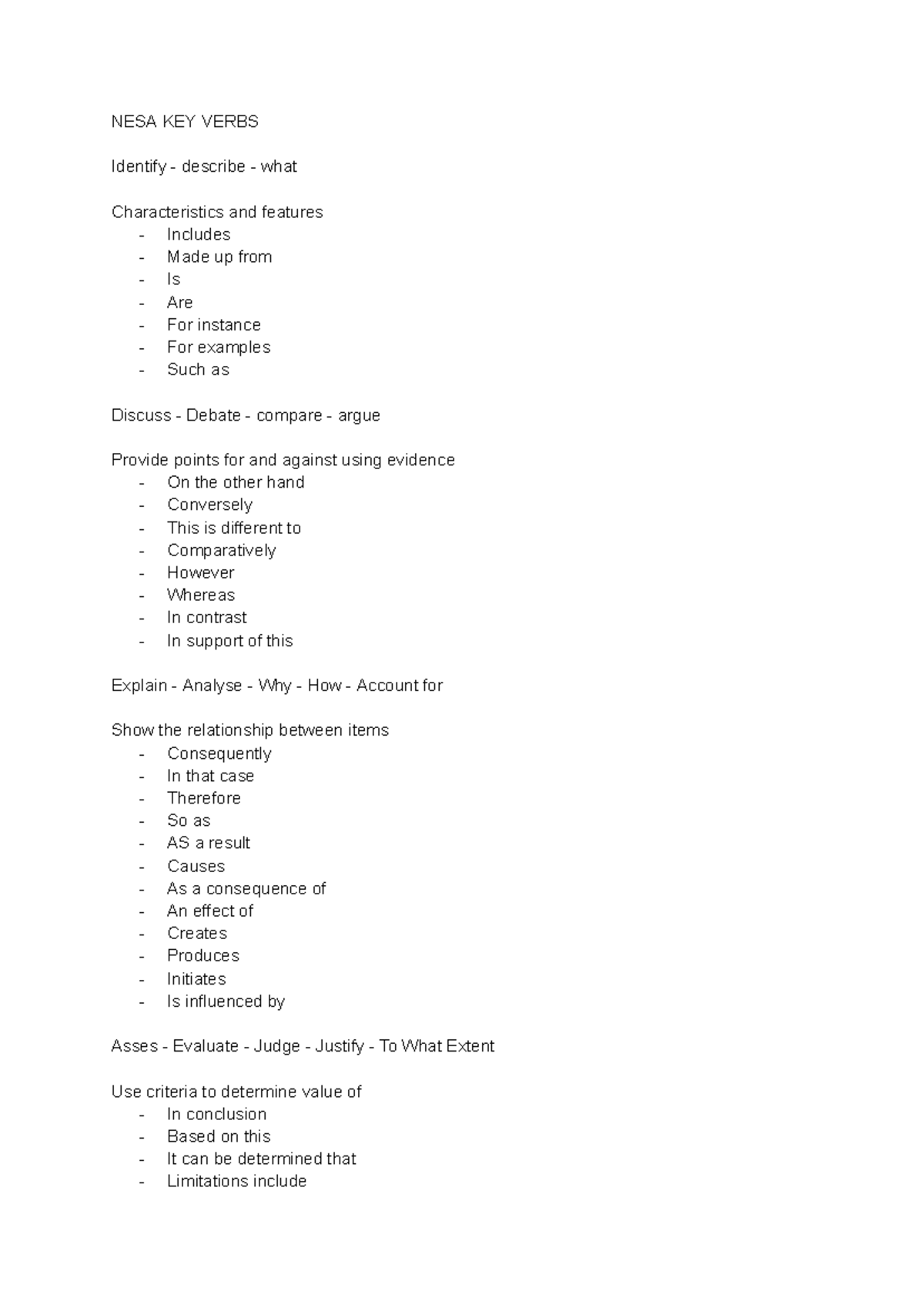 NESA Key Verbs: Understanding Essential Academic Language and Analysis ...