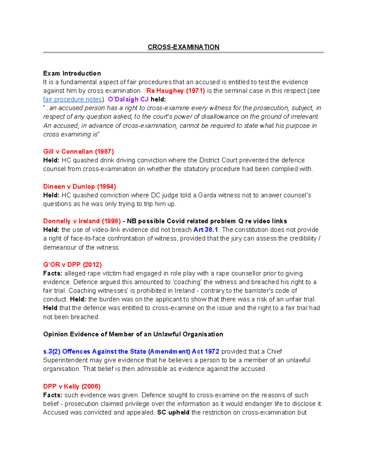 Cross-Examination Essentials for Con Law in Ireland - Studocu