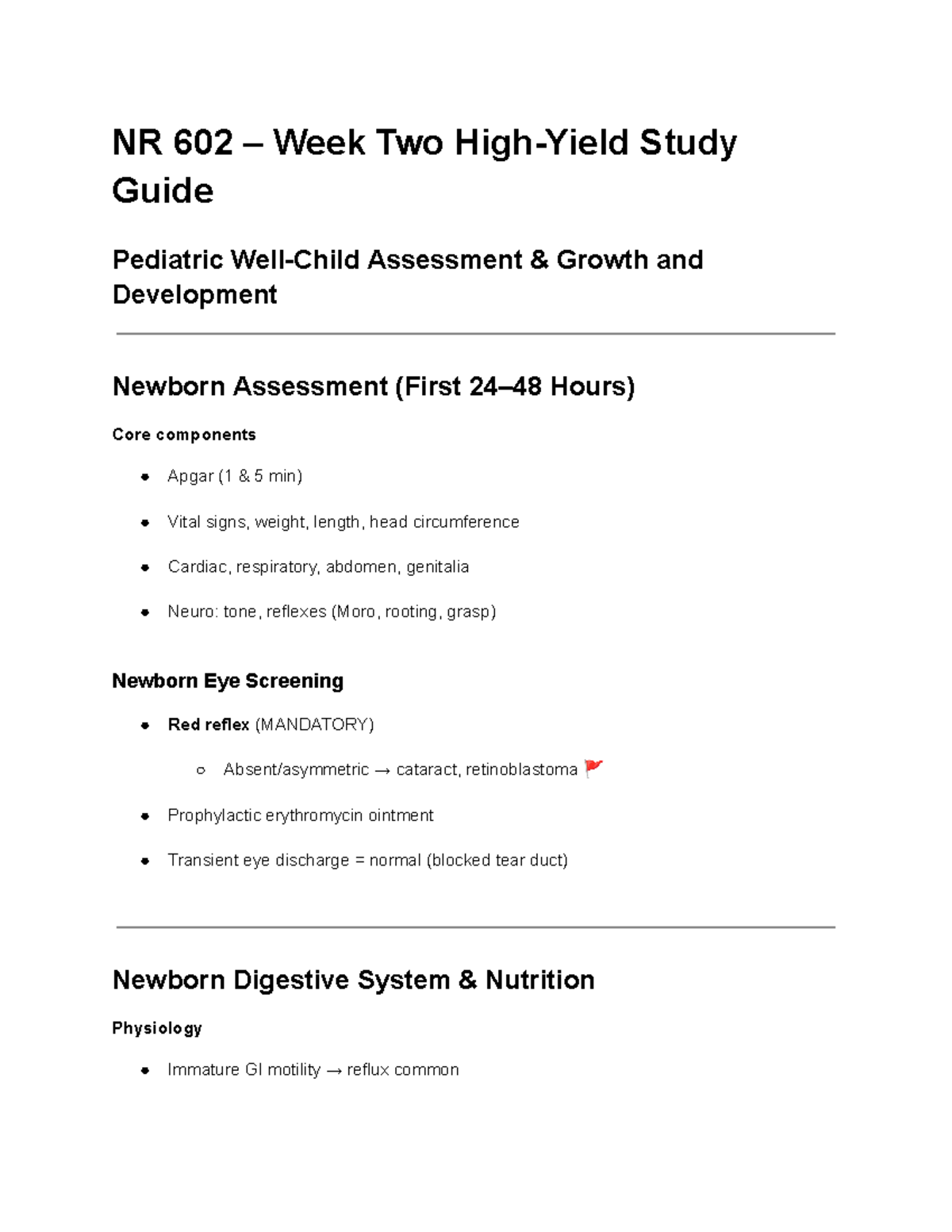 NR 602 Week 2 High-Yield Study Guide: Pediatric Assessment ...