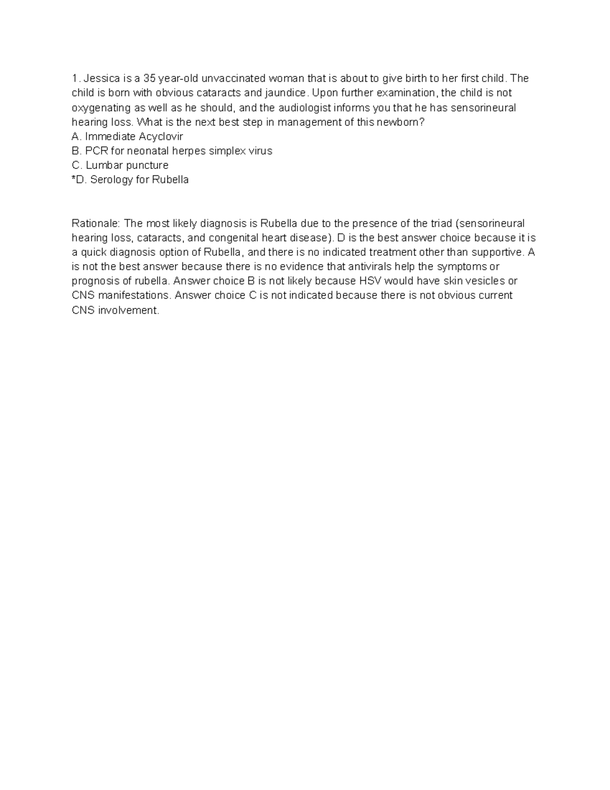 CM II Congenital Rubella Management: Newborn Case Study Analysis - Studocu