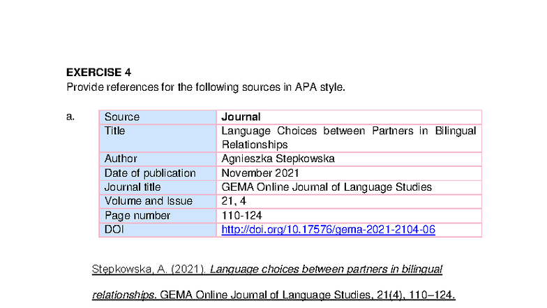 LPE2503 - Lecture Notes 2: APA Citation Exercises (W5-W7) - Studocu