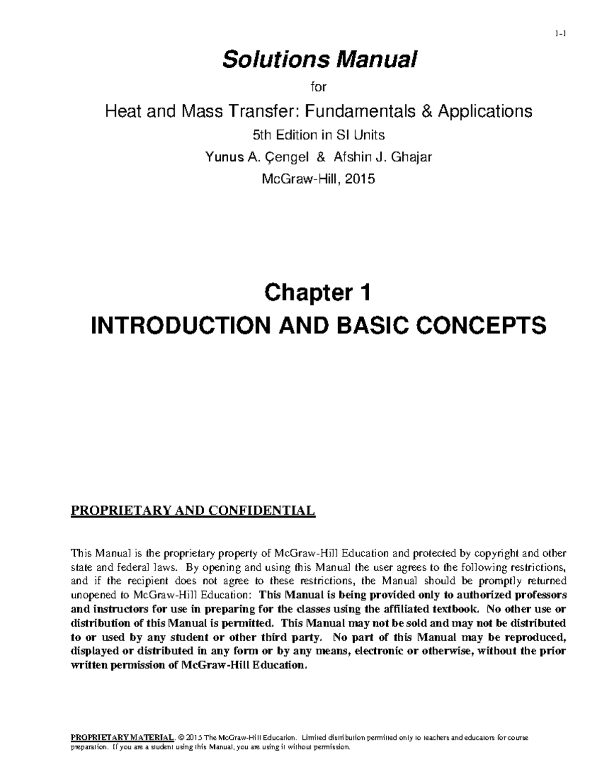 SI Heat & Mass Transfer 5e SM Solutions Manual Chapter 1 Overview ...
