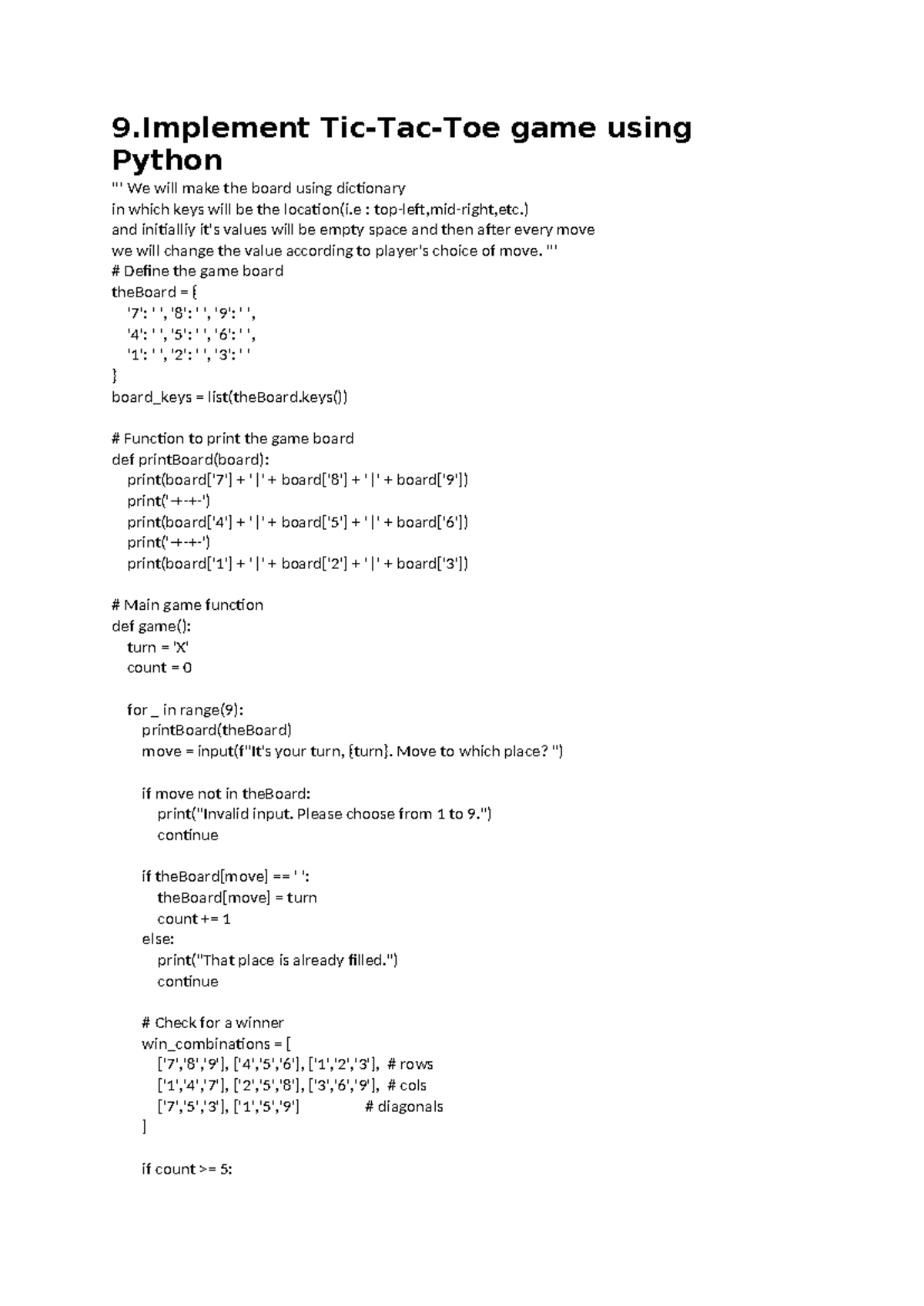 9. Python Game Implementation: Board Setup and Logic - Studocu
