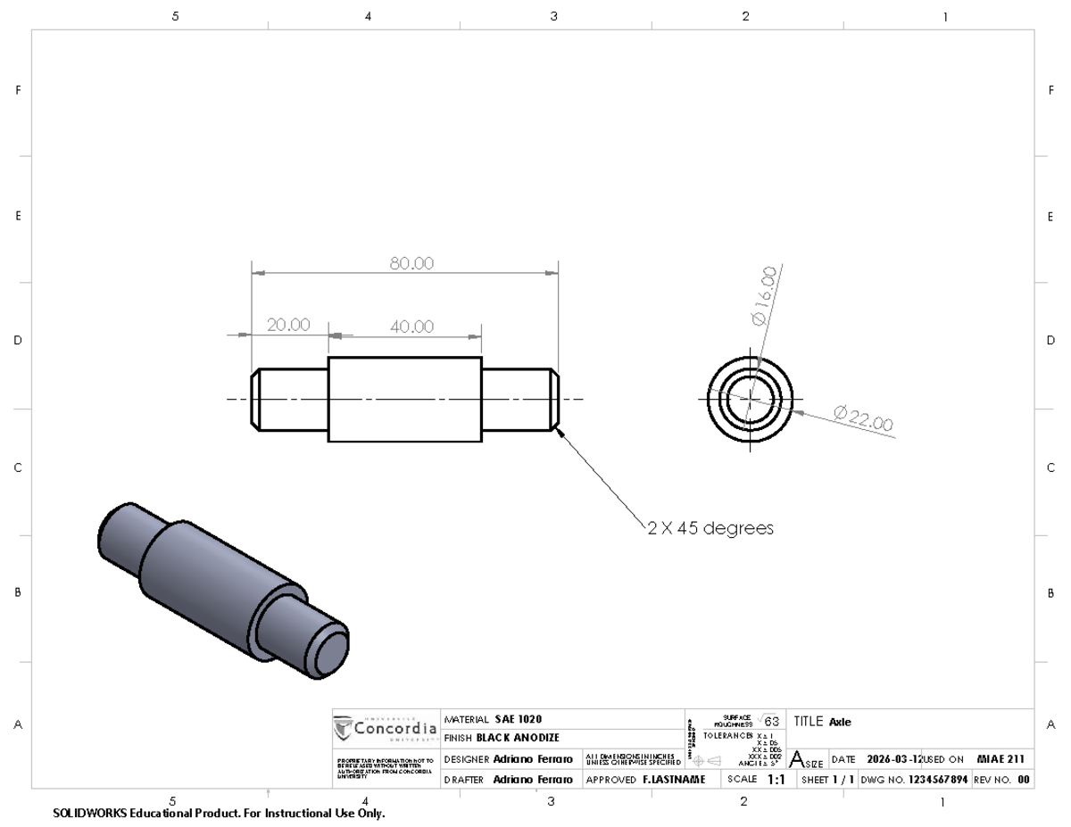 MIAE 211 Lab 3: Part 4 Axle SolidWorks Drawing - Studocu