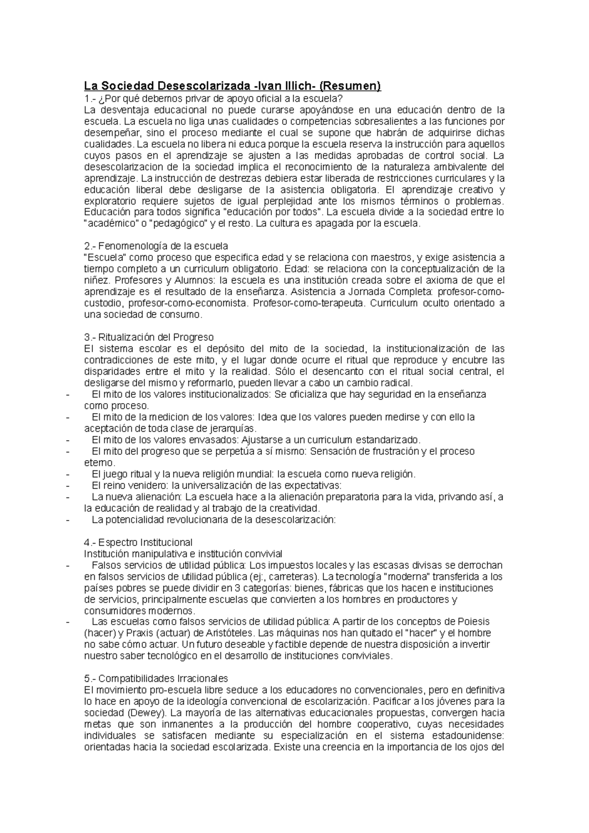 Resumen de "La Sociedad Desescolarizada" - Ivan Illich (Análisis ...