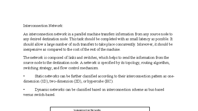 Interconnection Networks: Overview and Classifications in Parallel Systems - Studocu