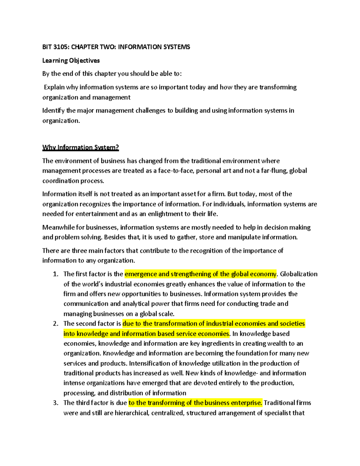 BIT 3105: CHAPTER 2 - INFORMATION SYSTEMS Overview and Key Concepts ...