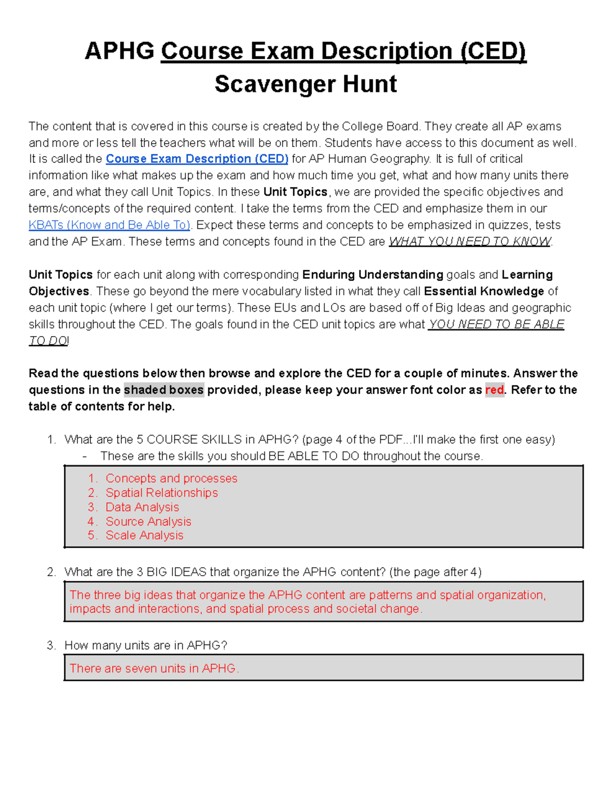 APHG CED Scavenger Hunt Overview for Exam Prep - Studocu