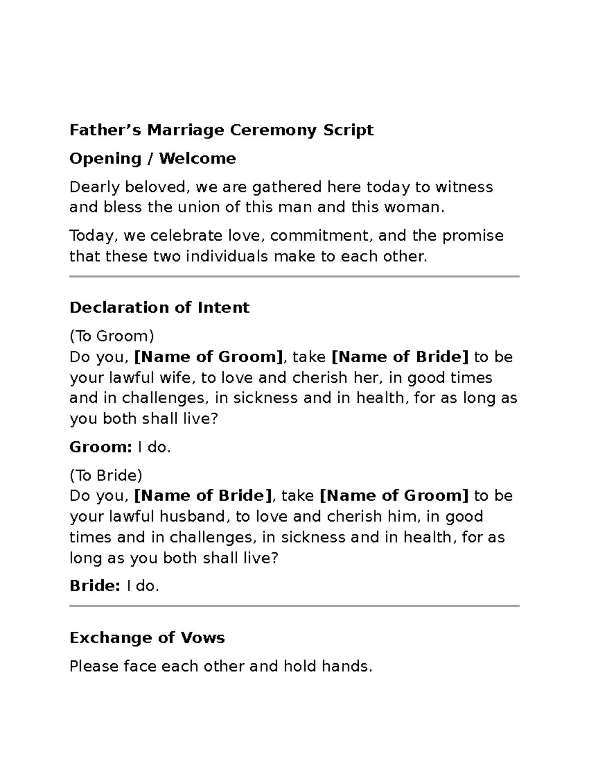 Wedding Ceremony Script: A Guide to Love and Unity - Studocu