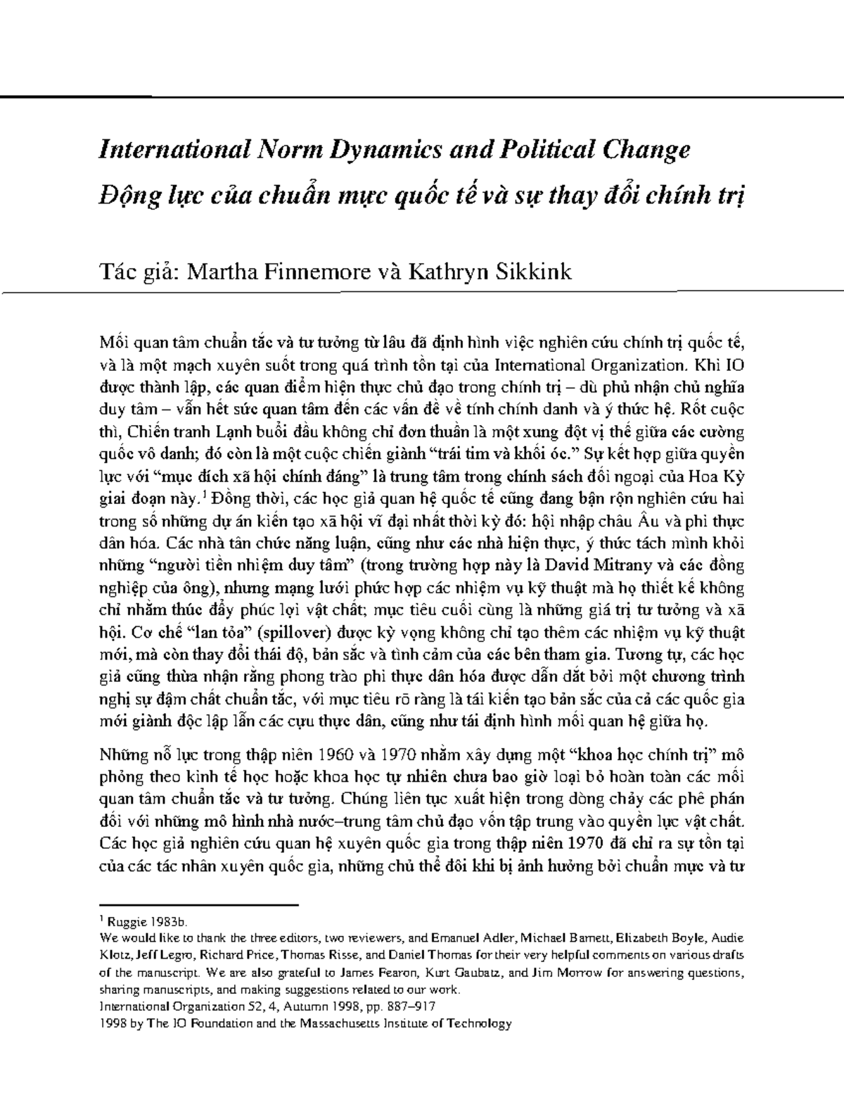 International Norm Dynamics and Political Change: A Study on Norms and ...