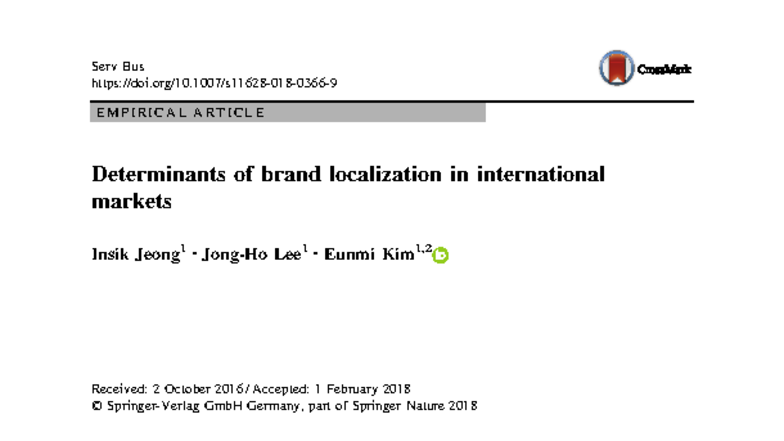 Determinants of Brand Localization in International Markets (Serv Bus ...
