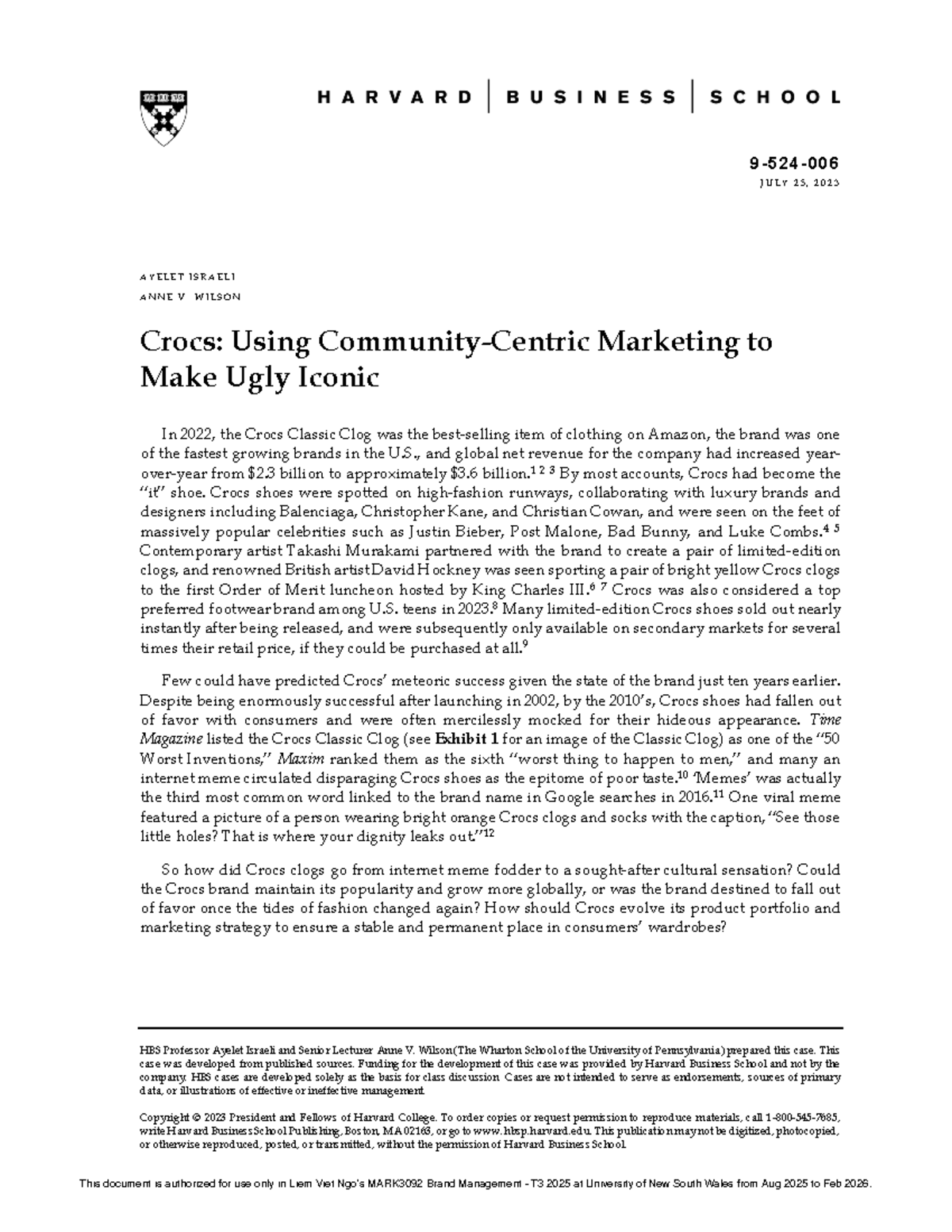 Crocs Case Study: MARK3092 Brand Management Insights T3 2025 - Studocu