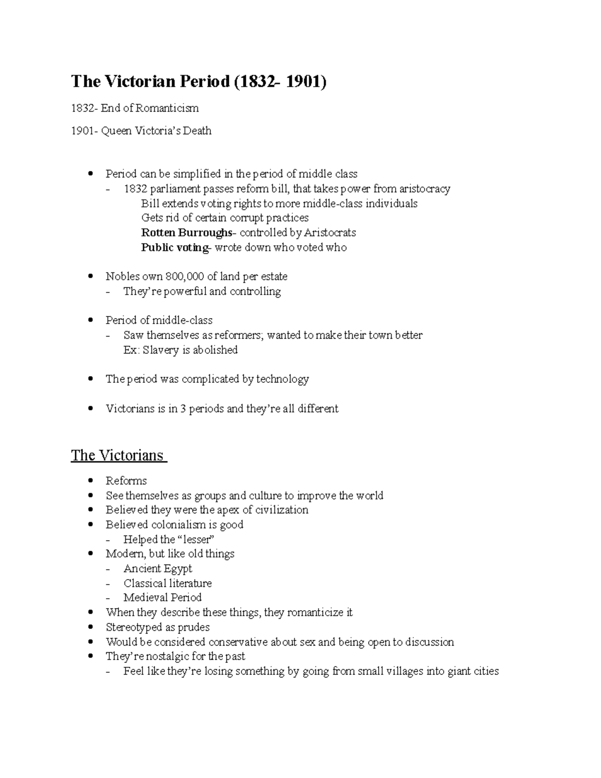 The Victorian Period- English Notes - The Victorian Period 1901) End of ...