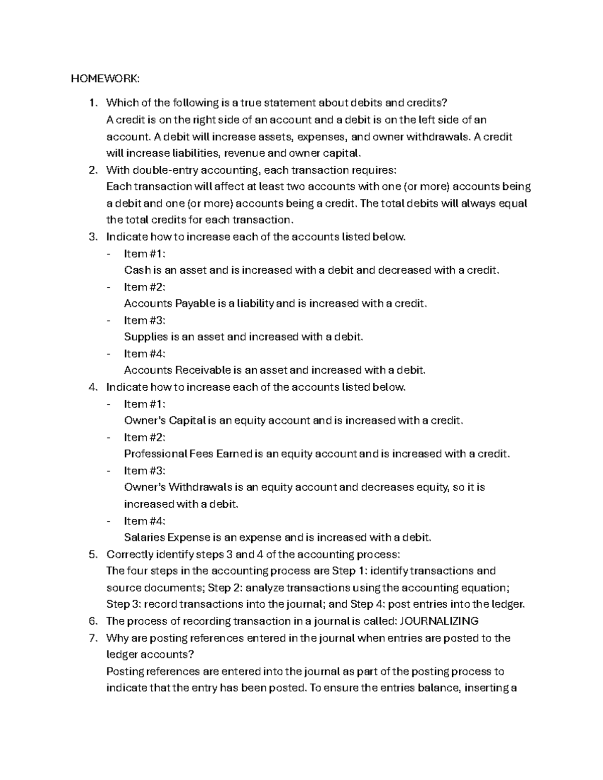 Accounting 101: Homework on Debits, Credits, and Transactions - Studocu