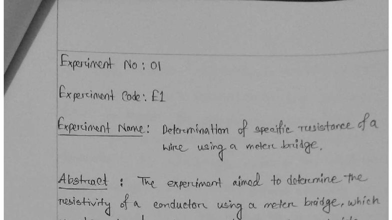 Physics Lab Report 01: Determining Specific Resistance Using Meter ...