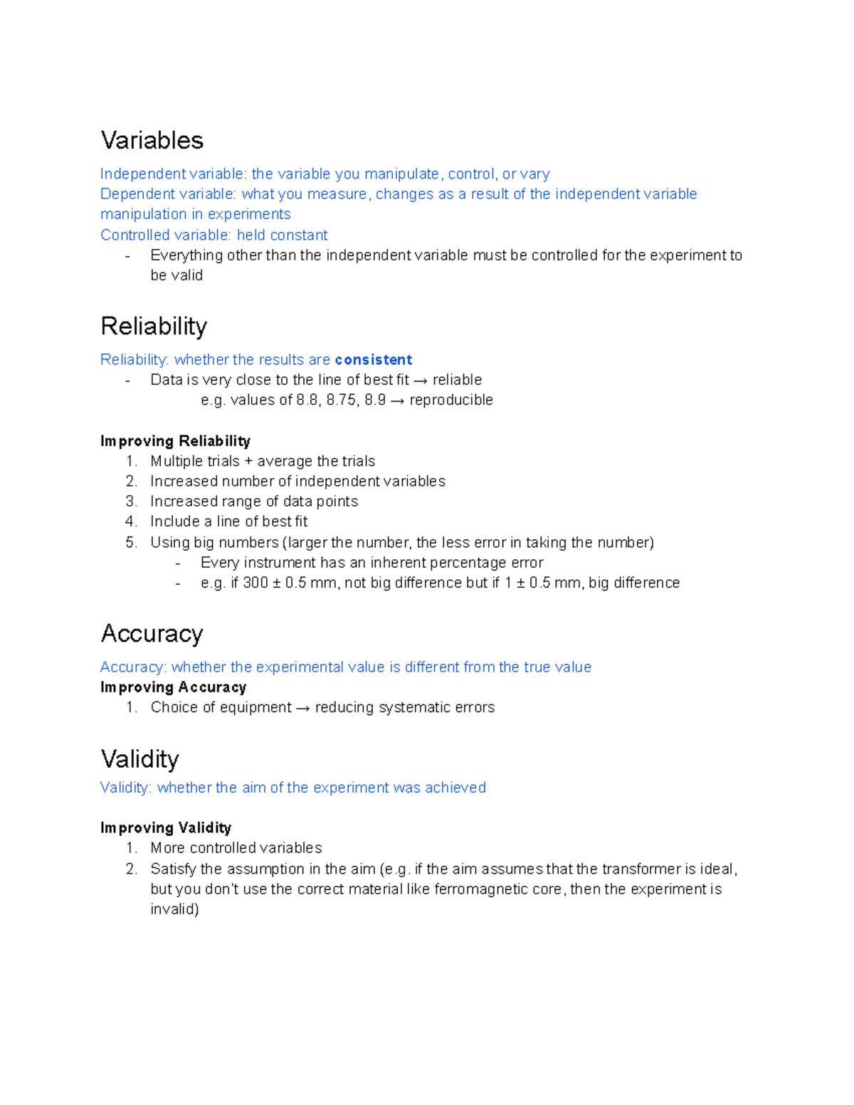 Reliability, Accuracy, and Validity in Experiments: Key Concepts - Studocu