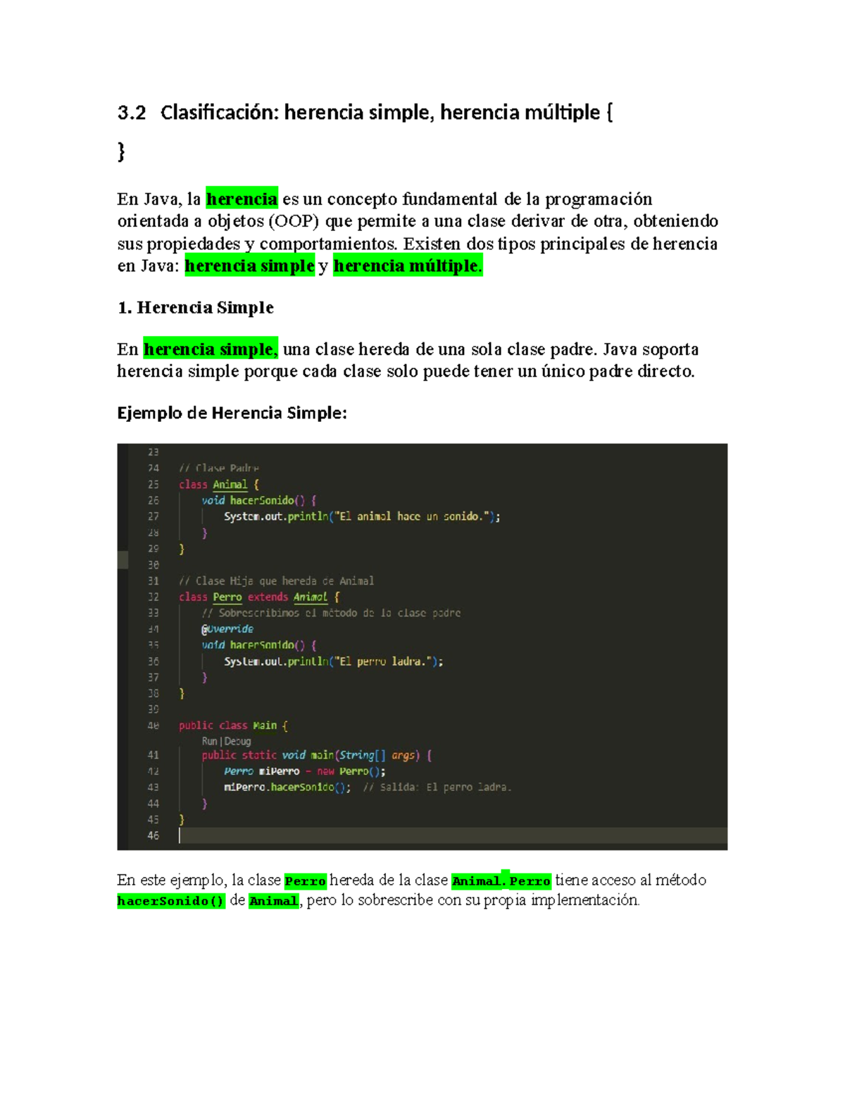 3.2 Herencia Simple y Múltiple en Java: Conceptos y Ejemplos - Studocu
