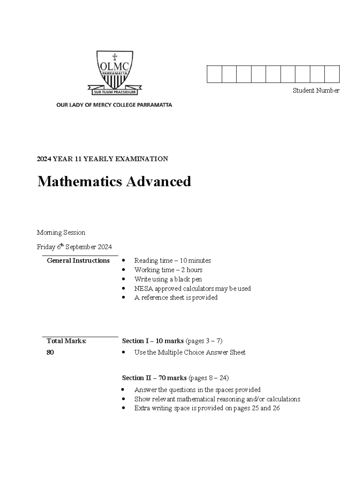 11MAT AT3 2024 - Year 11 Mathematics Advanced Yearly Exam Guide - Studocu