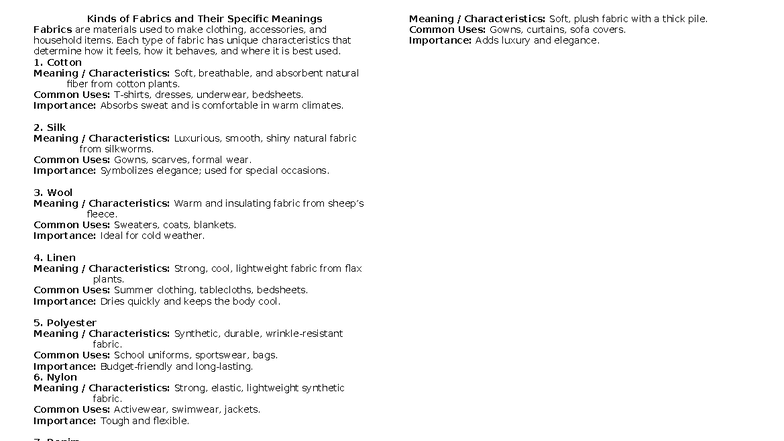 Kinds of Fabrics and Their Characteristics: A Comprehensive Guide - Studocu