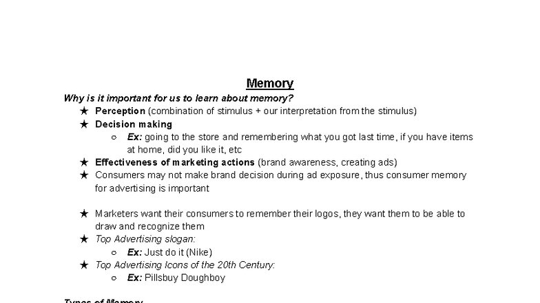 MKTG 371: The Importance of Memory in Consumer Behavior & Decisions ...