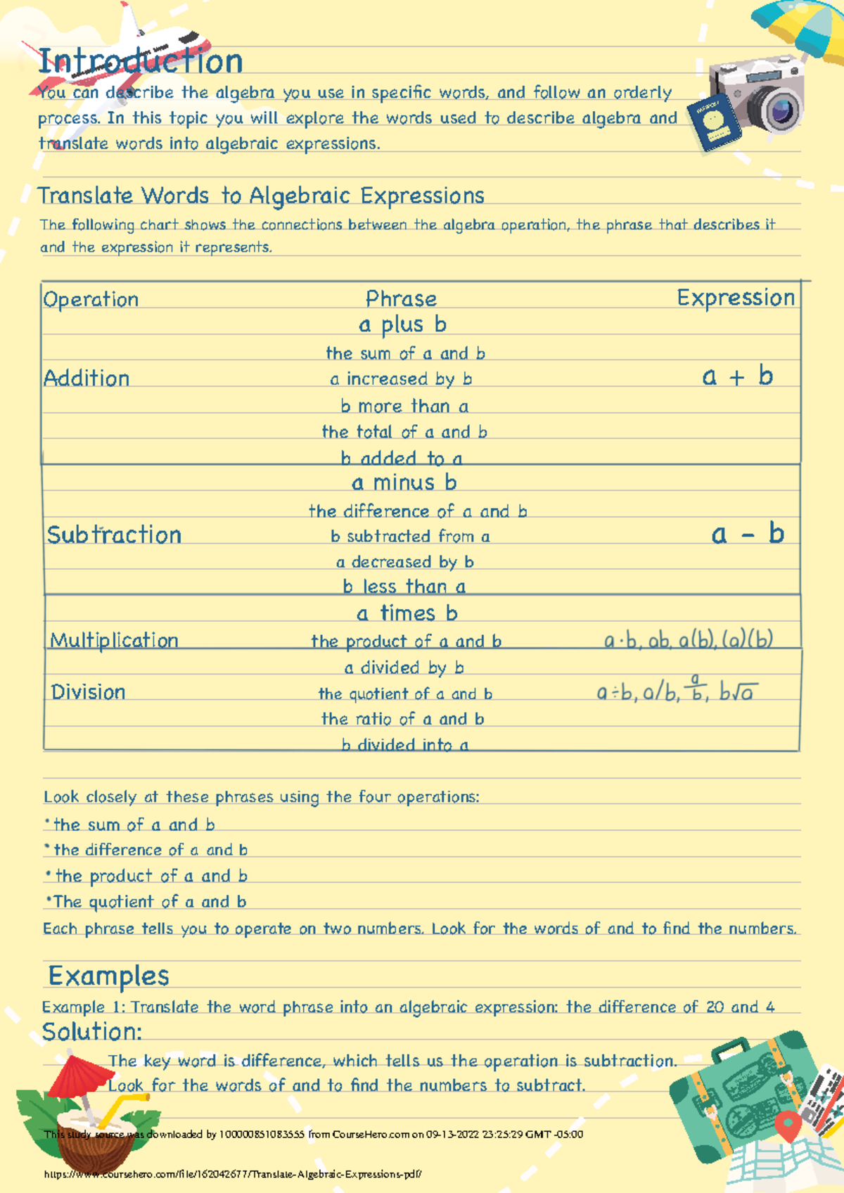 Translate Algebraic Expressions - A D BD E L I V E R E D 0 1 3 0 5 F E ...