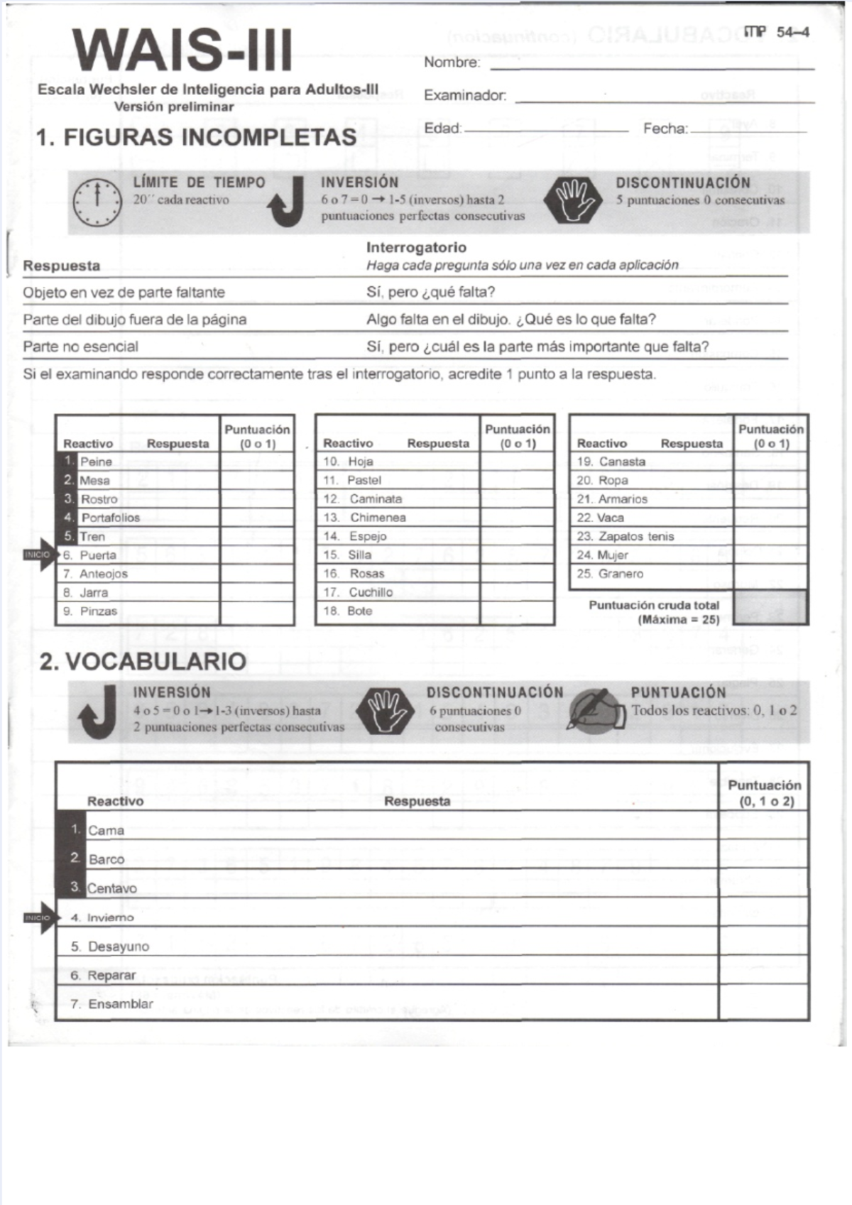 Protocolo Wais III - WAIS-lll Escala WechslerdeInteligencia para ...