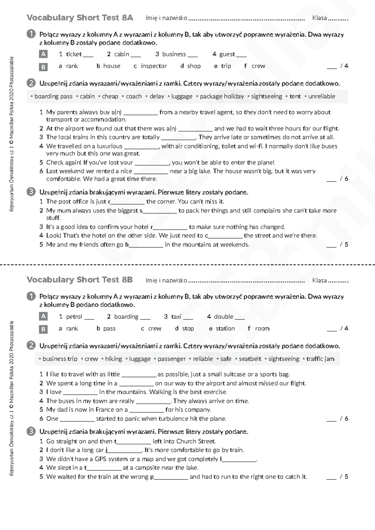 Unit 8 Vocabulary Short Test A&B Klasa M 65 - Studocu